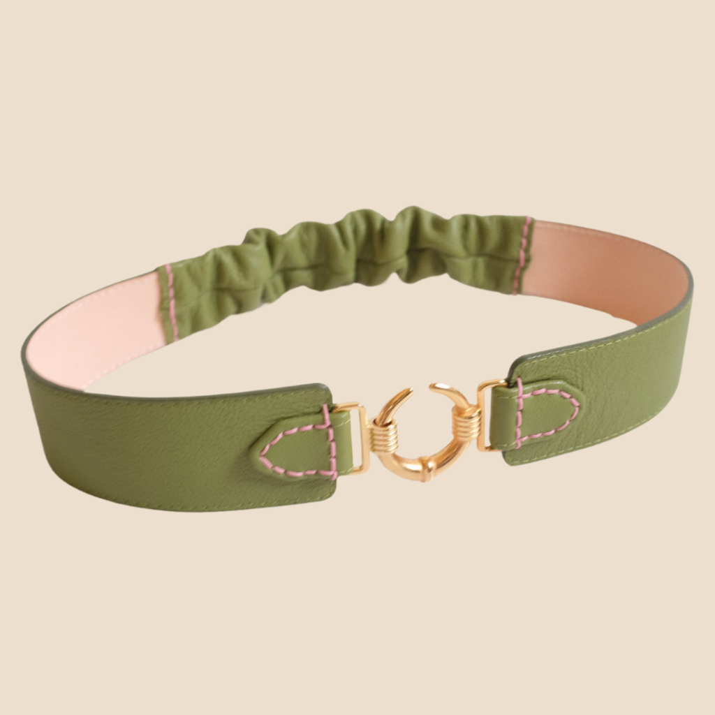 cinch waist belt in avocado - fado made co.